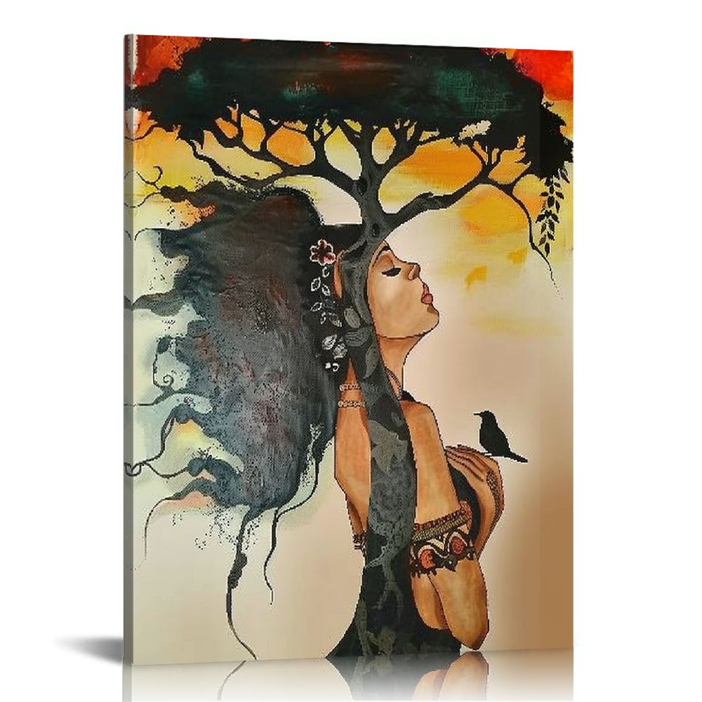 ARISTURING Framed African American Wall Art Homesick African Woman Posters Canvas Painting Black ...