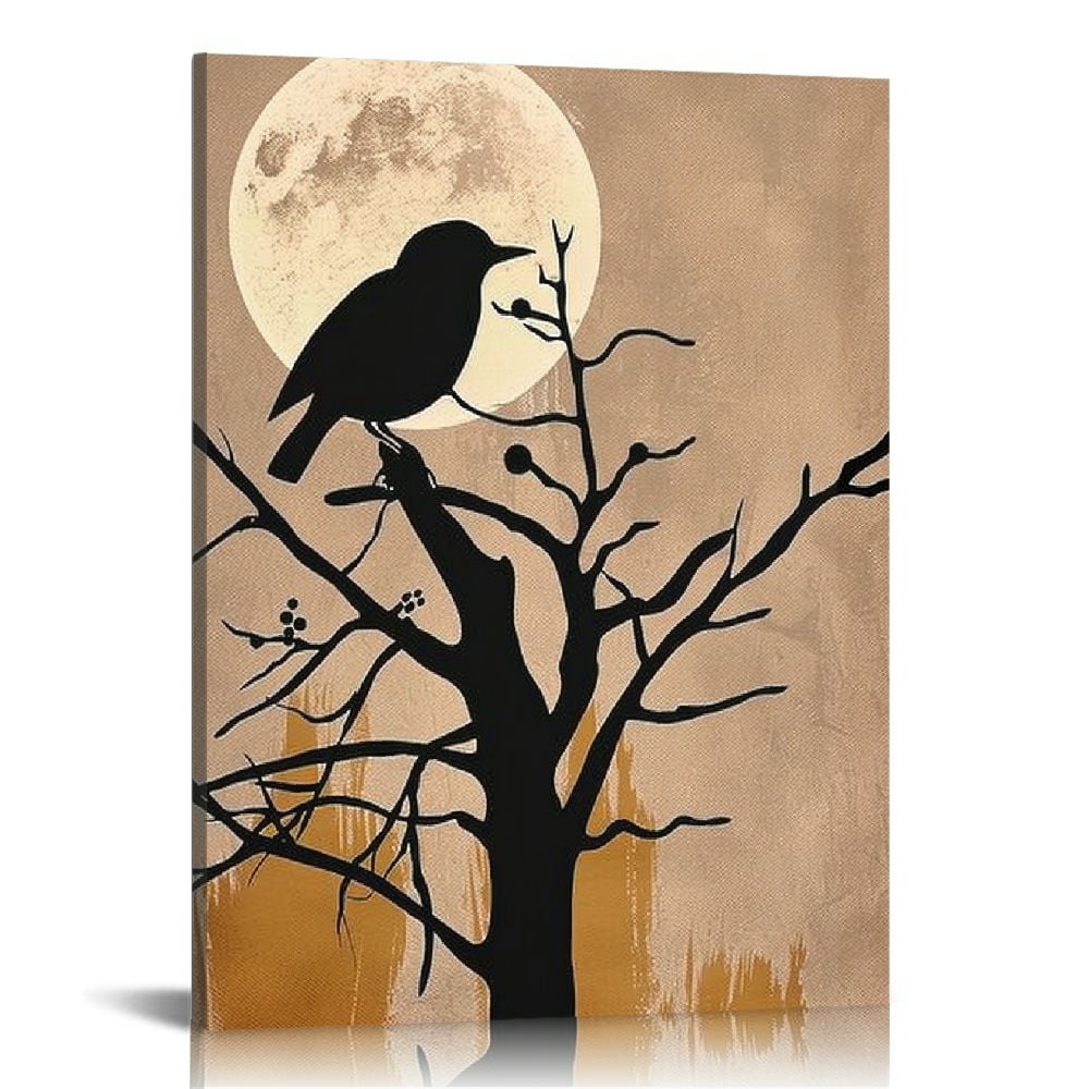 ARISTURING Framed Canvas Print Wall Art Finch Silhouette Over Yellow ...