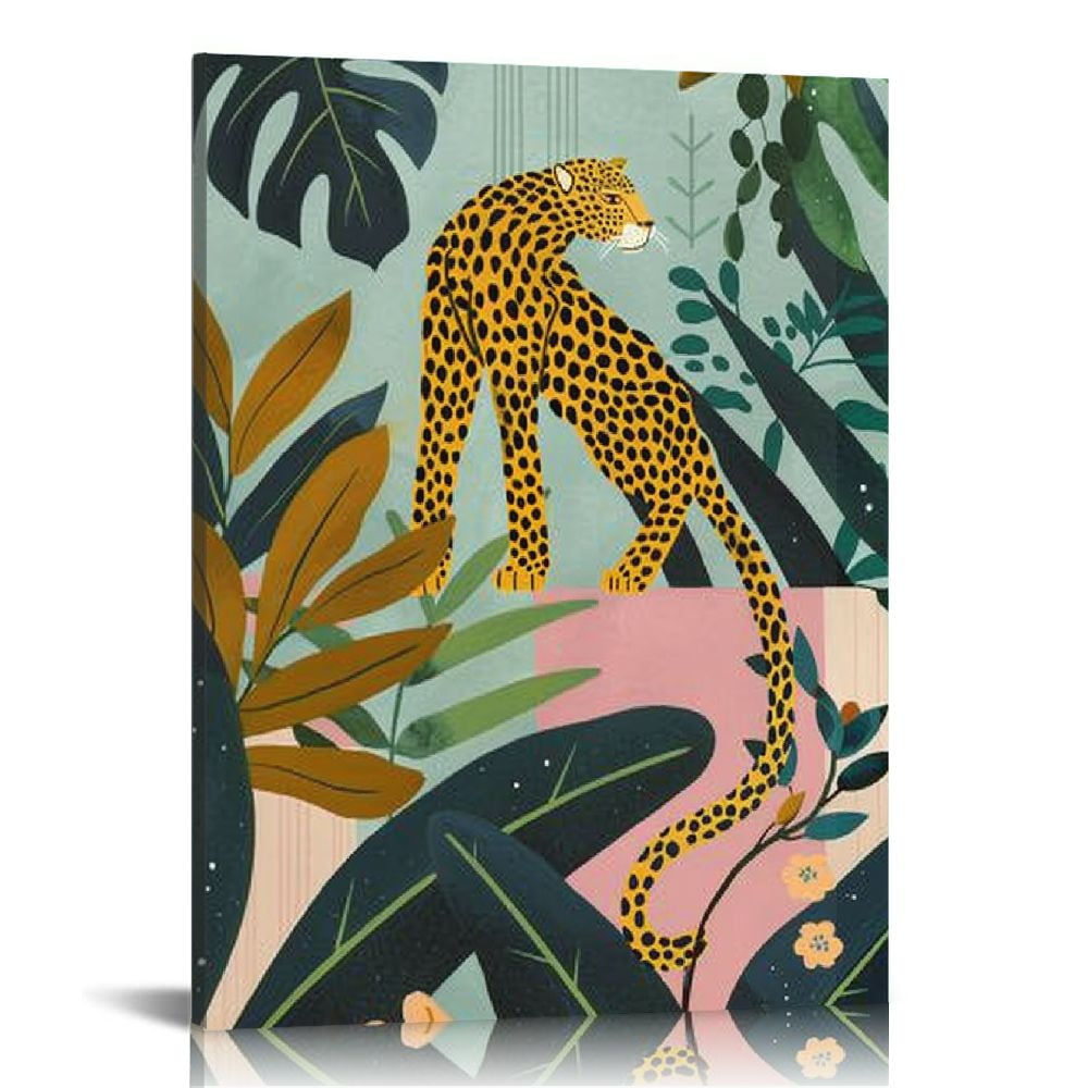 ARISTURING Framed Canvas Print Wall Art Jungle Cheetahs with Tropical ...