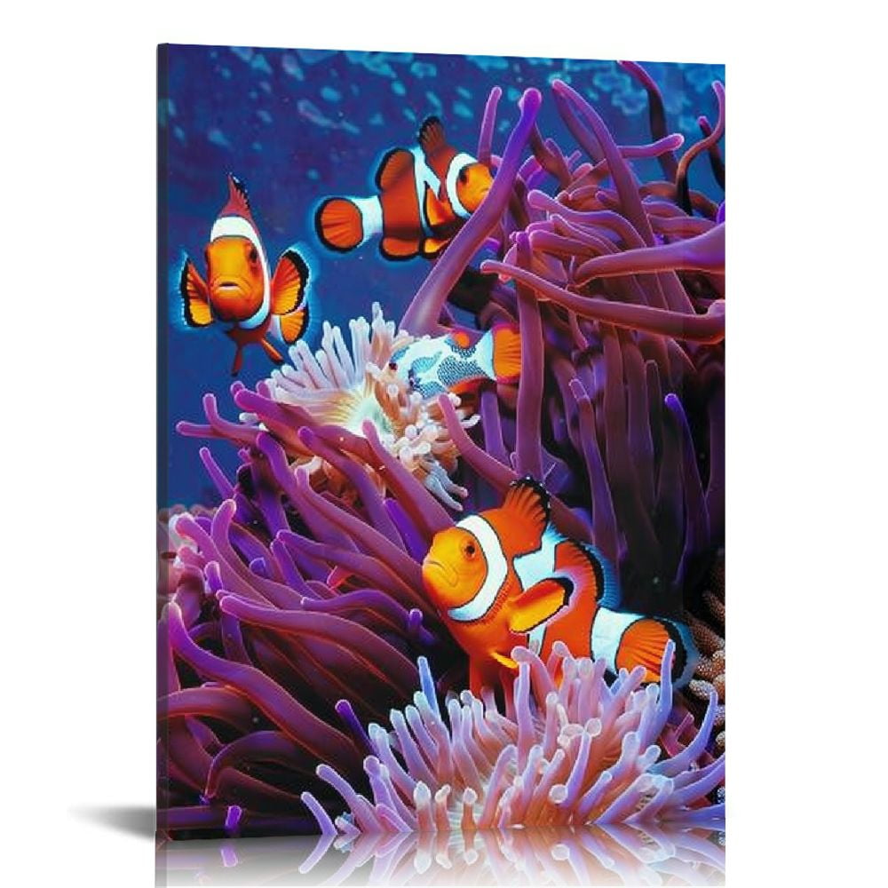 ARISTURING Framed Canvas Wall Art Clownfish Bedroom Colorful Jellyfish ...