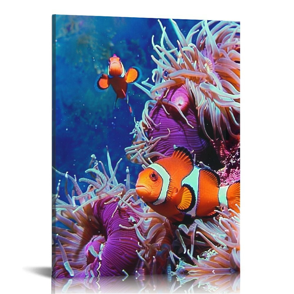 ARISTURING Framed Canvas Wall Art Clownfish II Bedroom Marine Life ...