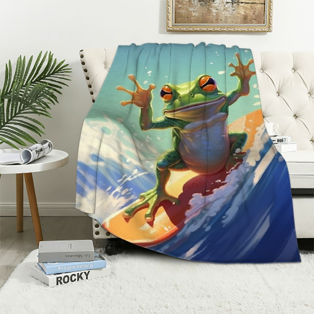 HENGT Frog Blanket Cool Frogs Surfing on Ice Waves Cute Anime Flannel ...