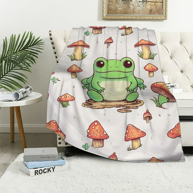 ARISTURING Frog Blanket Cute Frog Mushroom Green Throw Blankets for ...