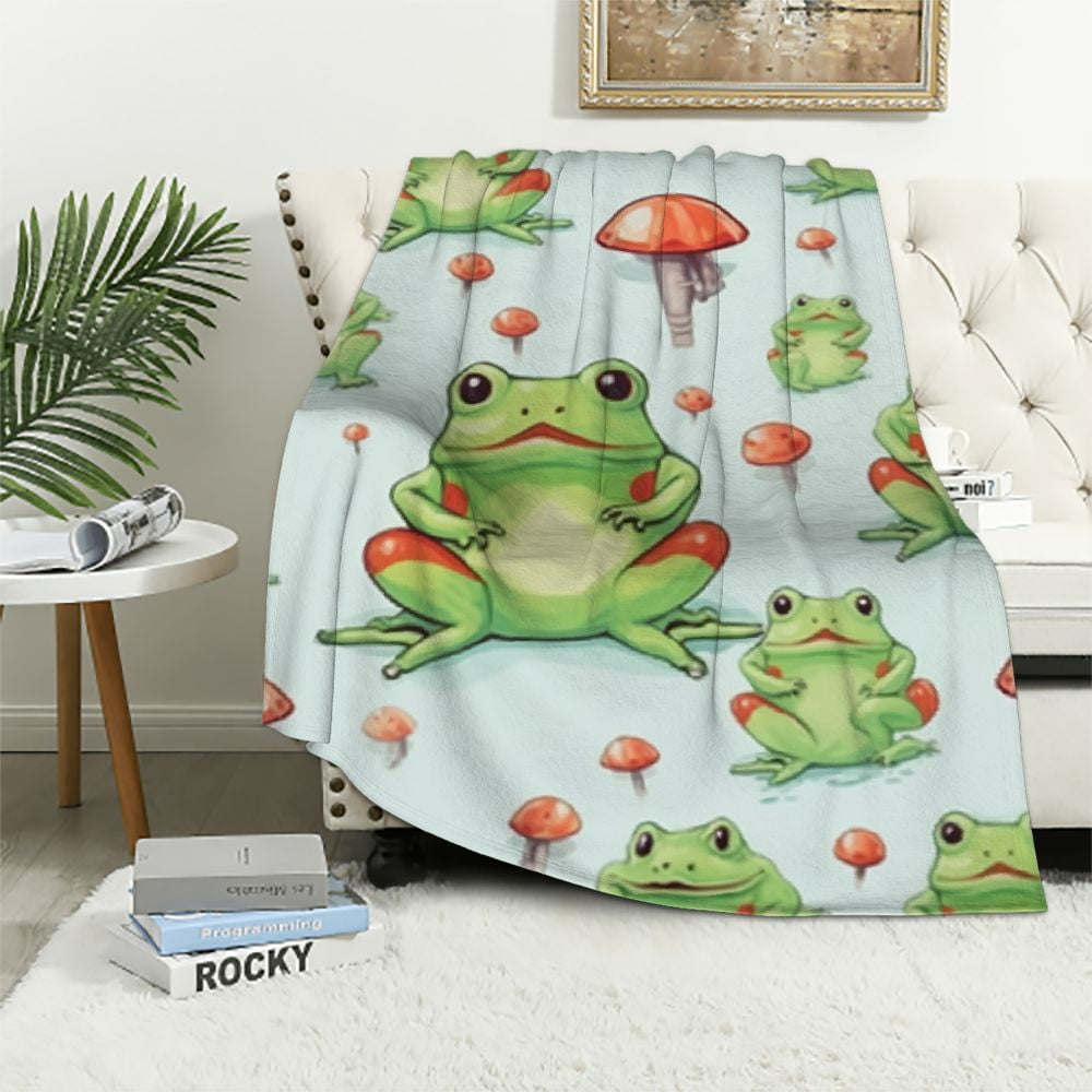 ARISTURING Frog Blanket Cute Frog Mushroom Green Throw Blankets for ...