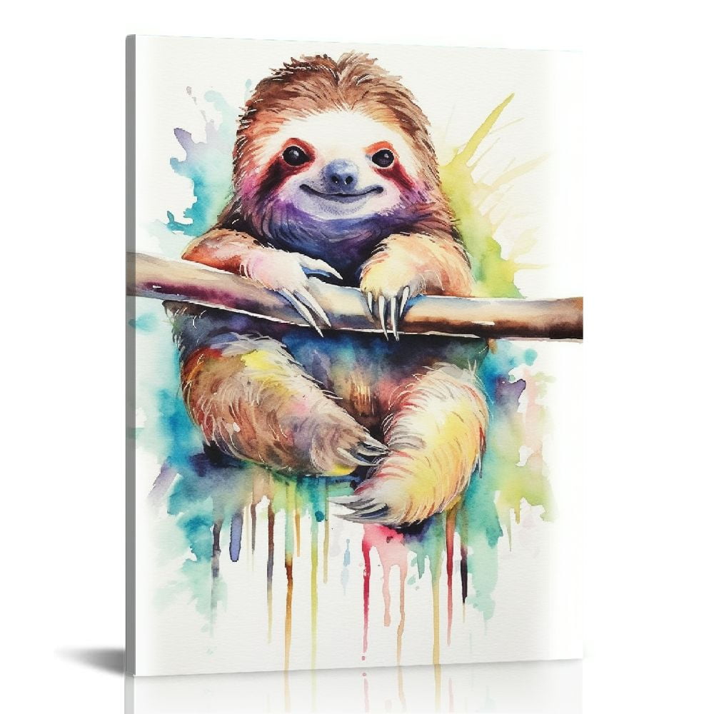 ARISTURING Fun Rainbow Sloth Wildlife Canvas Wall Art - Walmart.com