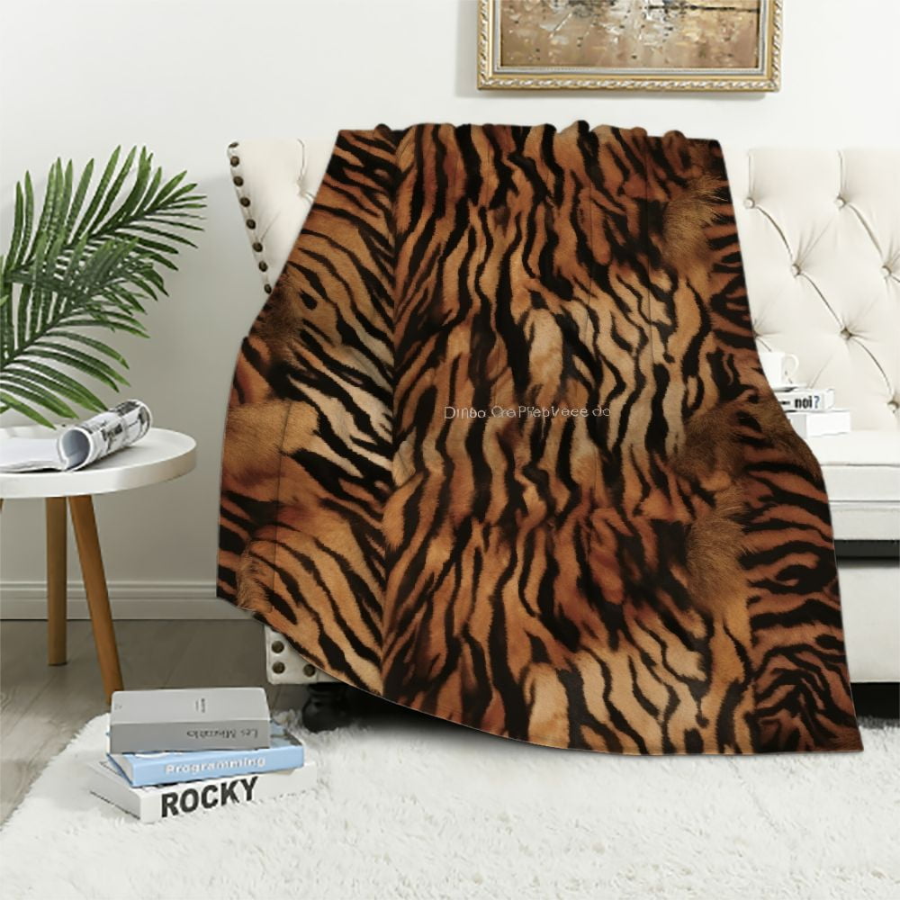 HENGT Funny Animal Skin Pattern Throw Blanket Tiger Print Plush Flannel ...