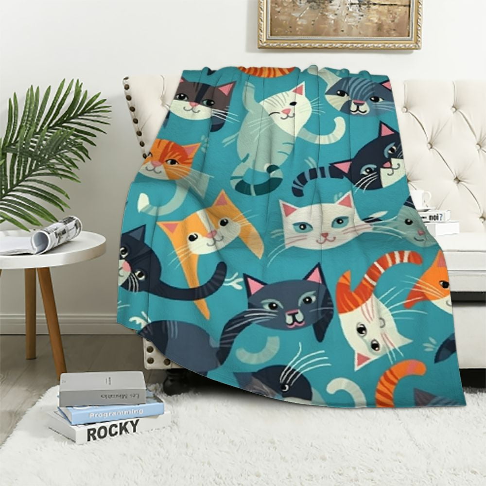 ARISTURING Funny Cats Throw Blanket Ultra Soft Warm All Season Cute ...