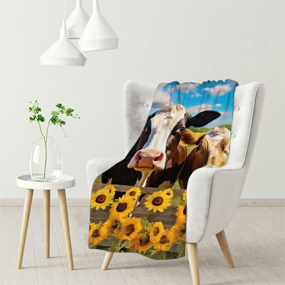 ARISTURING Funny Cow Print Blanket Cute Cow Sunflower Decor Bedding ...