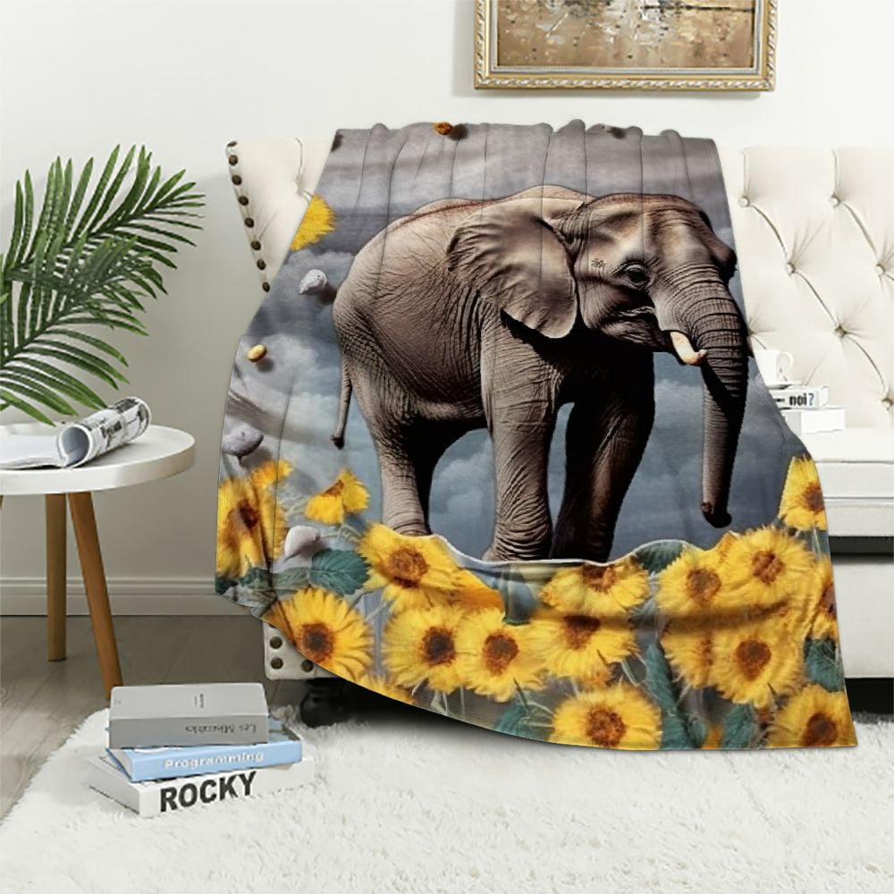 ARISTURING Funny Elephant Throw Blanket, Bubble Sunflower African Wild ...