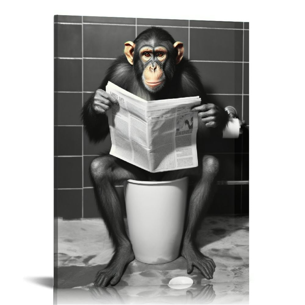 ARISTURING Funny Monkey Wall Art in Bathtub,Black and White Canvas Monkey Wall Art Prints ...