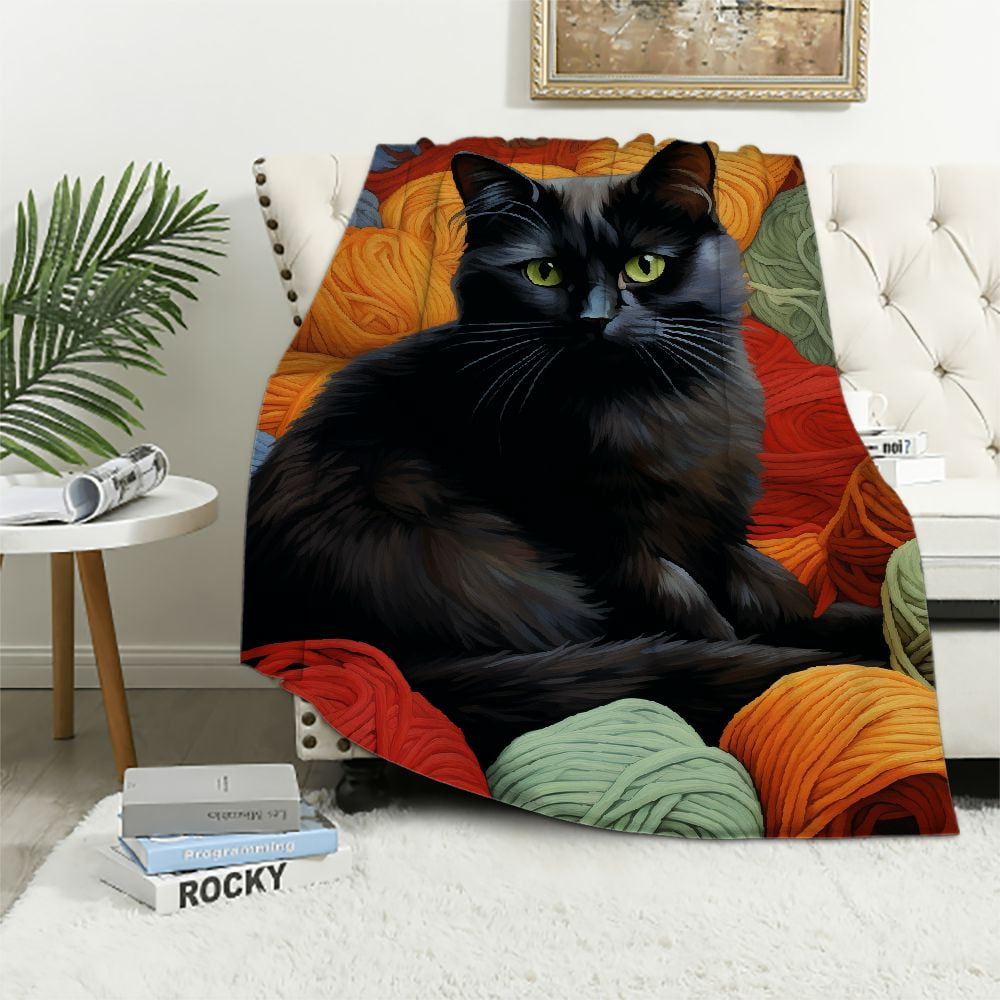 ARISTURING Funny Warm Cozy Black Cat Throw Blankets for Bed Couch Soft ...