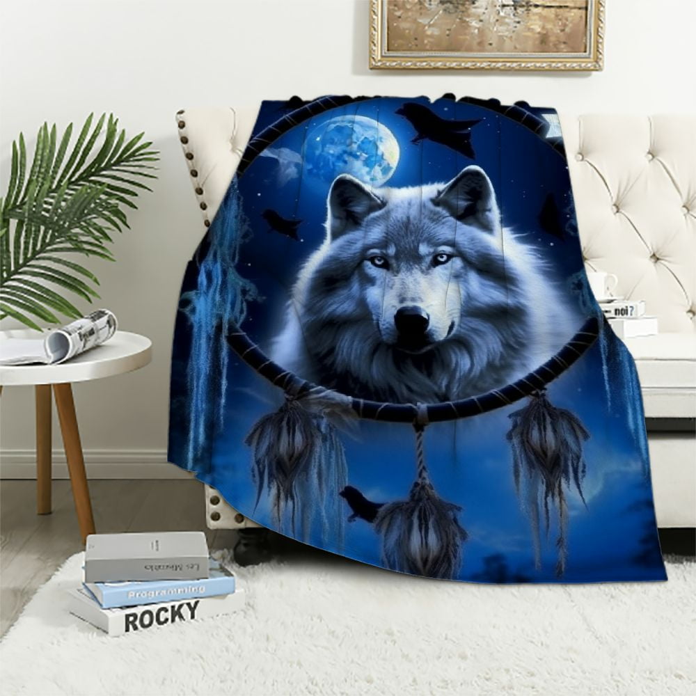 ARISTURING Funny Wolf Blanket for Kids Adults Soft Warm Cozy Flannel ...