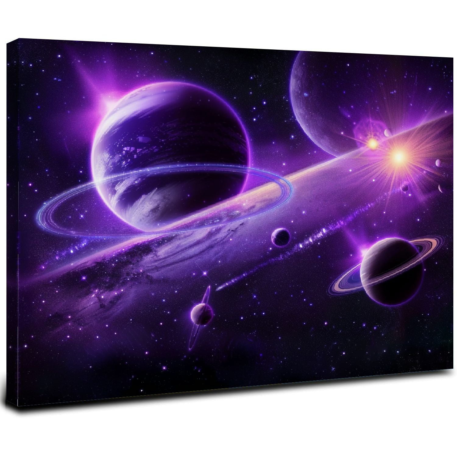 ARISTURING Galaxy Planets Canvas Wall Art - Blue Universe Themed Modern ...