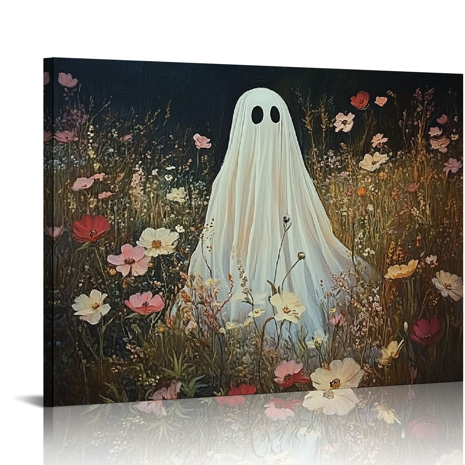 ARISTURING Ghost Painting Spooky Ghost Pink Wildflower Prints Canvas ...