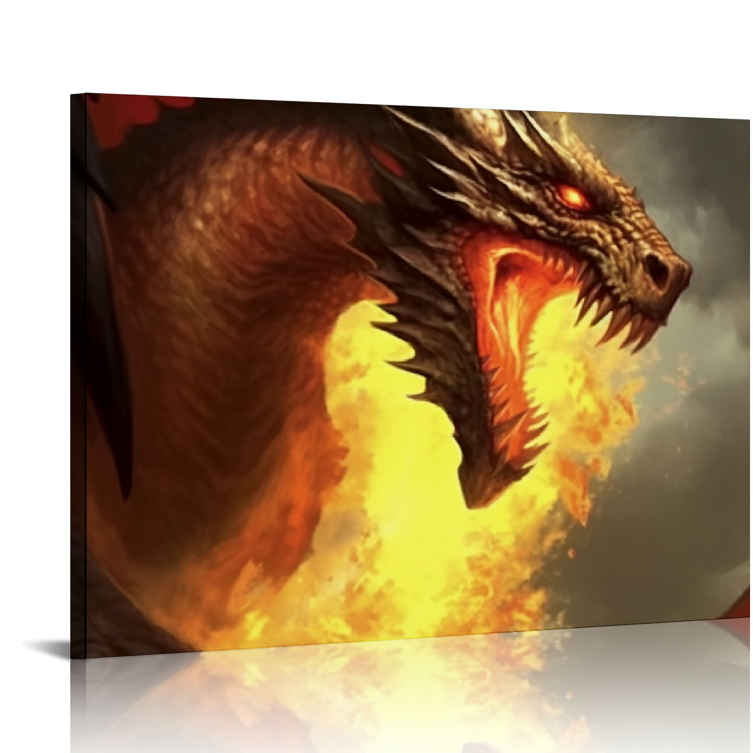 ARISTURING Giant Dragon Wall Art for Bedroom Winged Fire Dragon Canvas ...