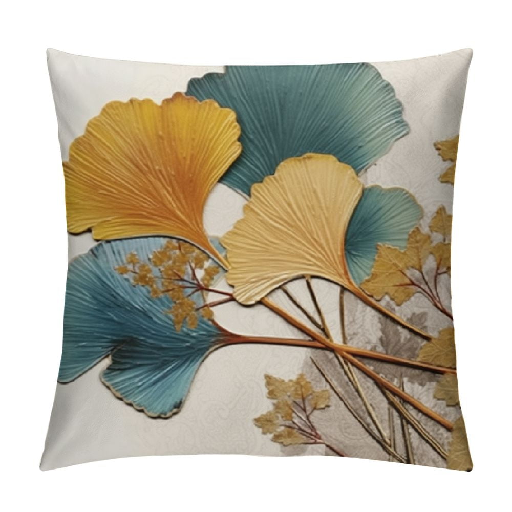 ARISTURING Ginkgo Pillow Covers Luxury Autumn Teal and Yellow Leaves ...