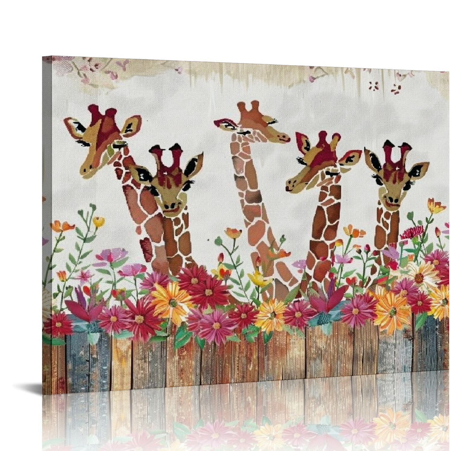 ARISTURING Giraffe Poster Canvas Wall Art for Home Decor Rustic Floral ...