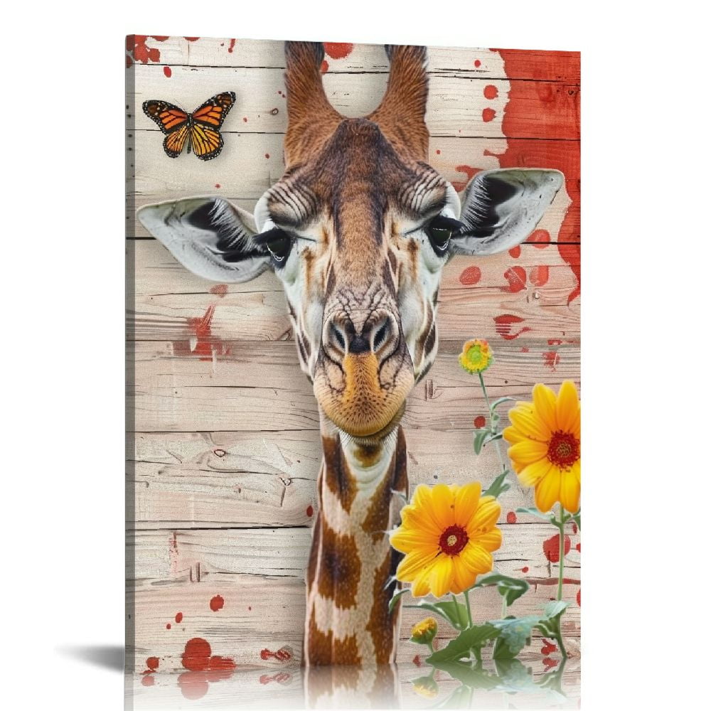 ARISTURING Giraffe Wall Art Cute Giraffe Wall Decor Sunflower Butterfly ...