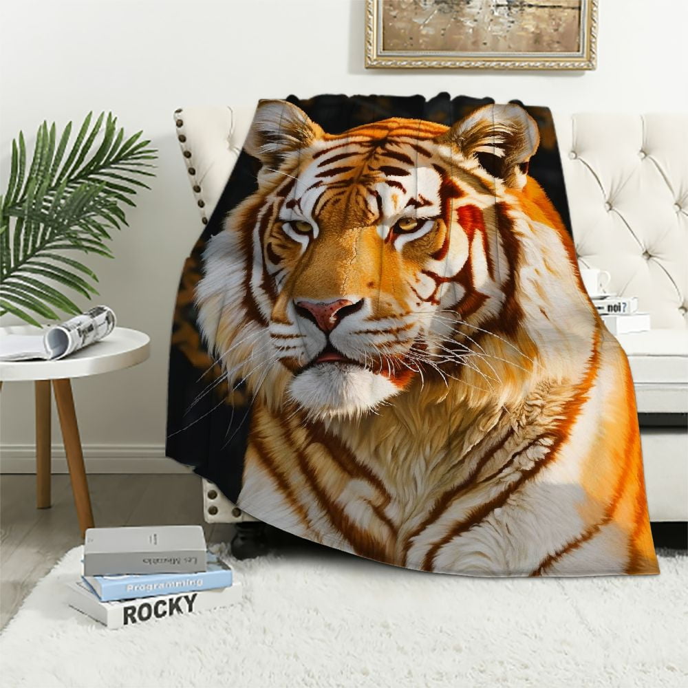 ARISTURING Golden Tiger Blanket Animal Print Soft Fuzzy Plush Throw for ...