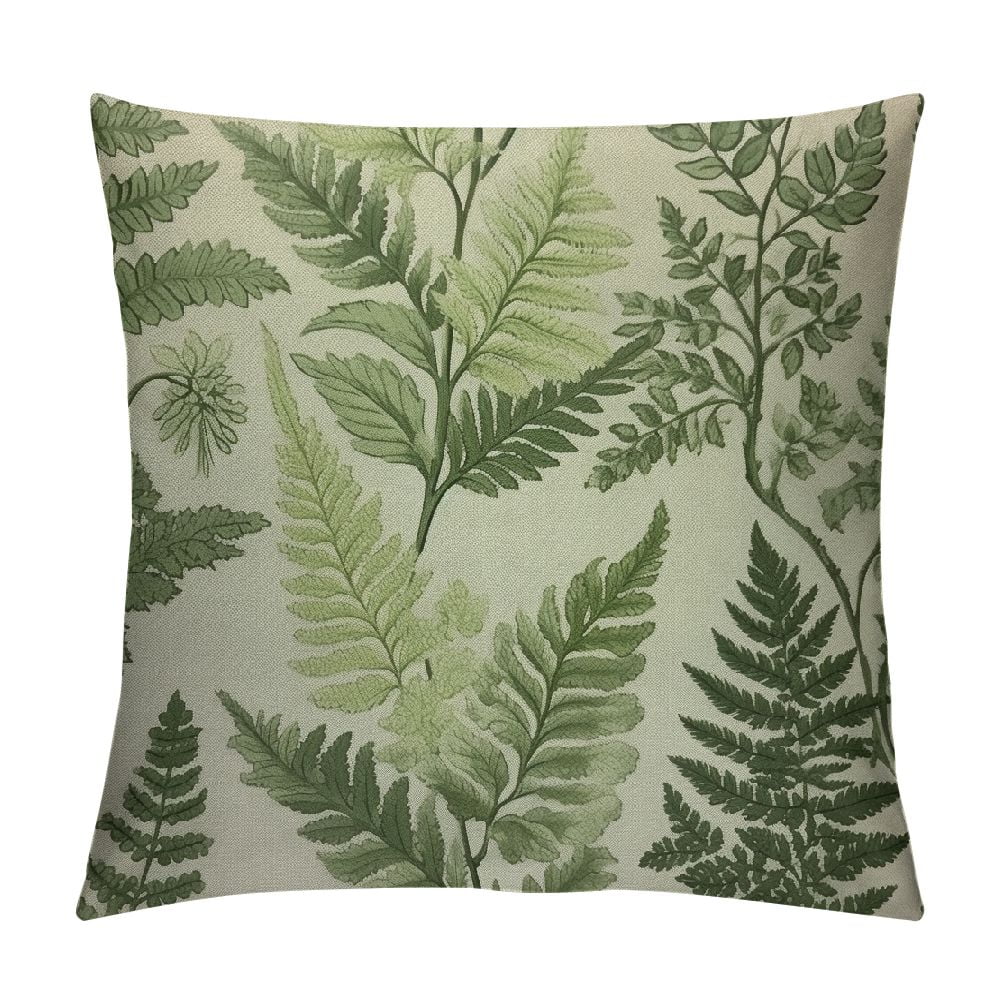 ARISTURING Green Leaves Throw Pillow Cover Herbs Fern Botanical Foliage ...