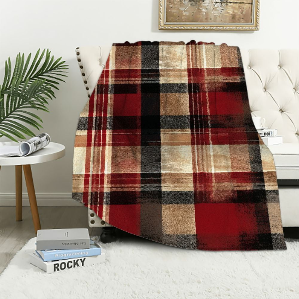 ARISTURING Green Red Plaid Blanket Throw Acrylic Soft Reversible Dyed ...