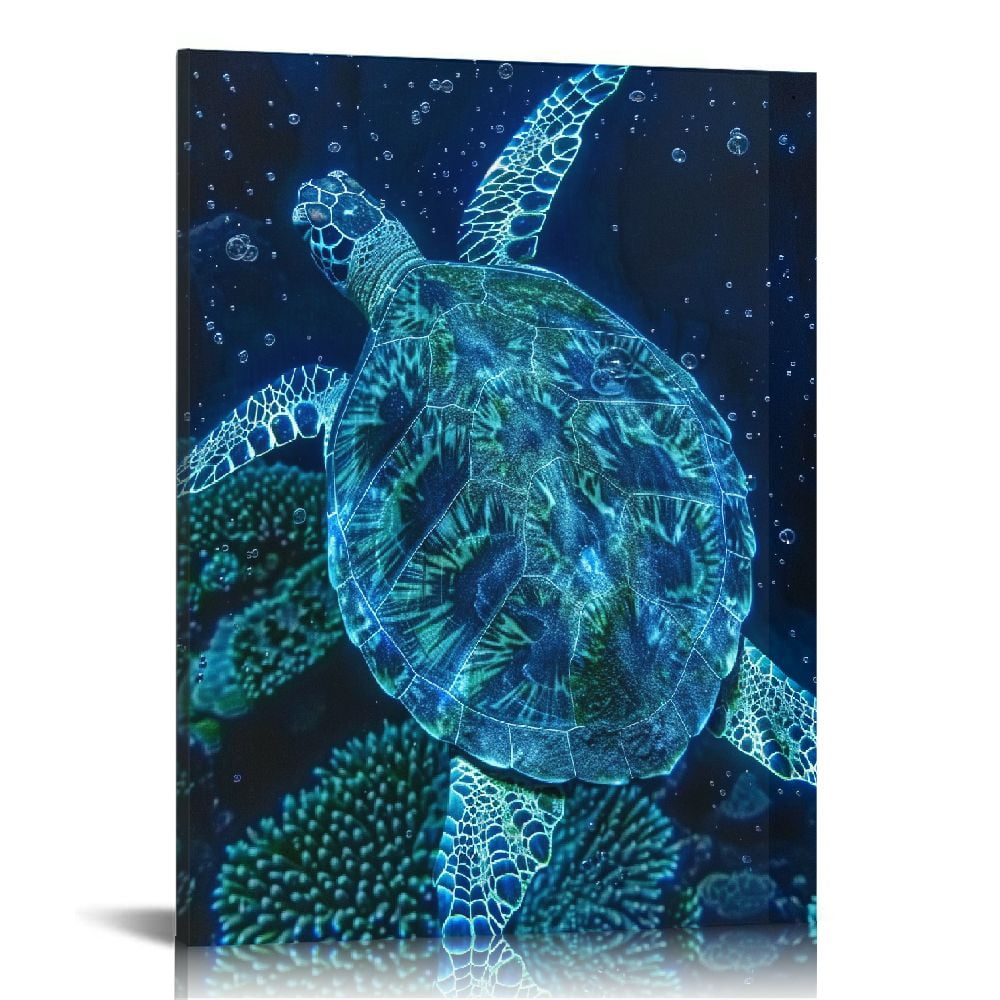 ARISTURING - Green Turtle Hidden in Coral Canvas Prints Sea Wall Art ...