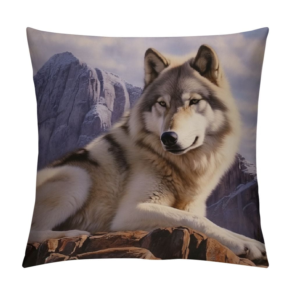 ARISTURING Grey Wolf Pillow Cover, Timber Wolf in Winter Farmhouse ...