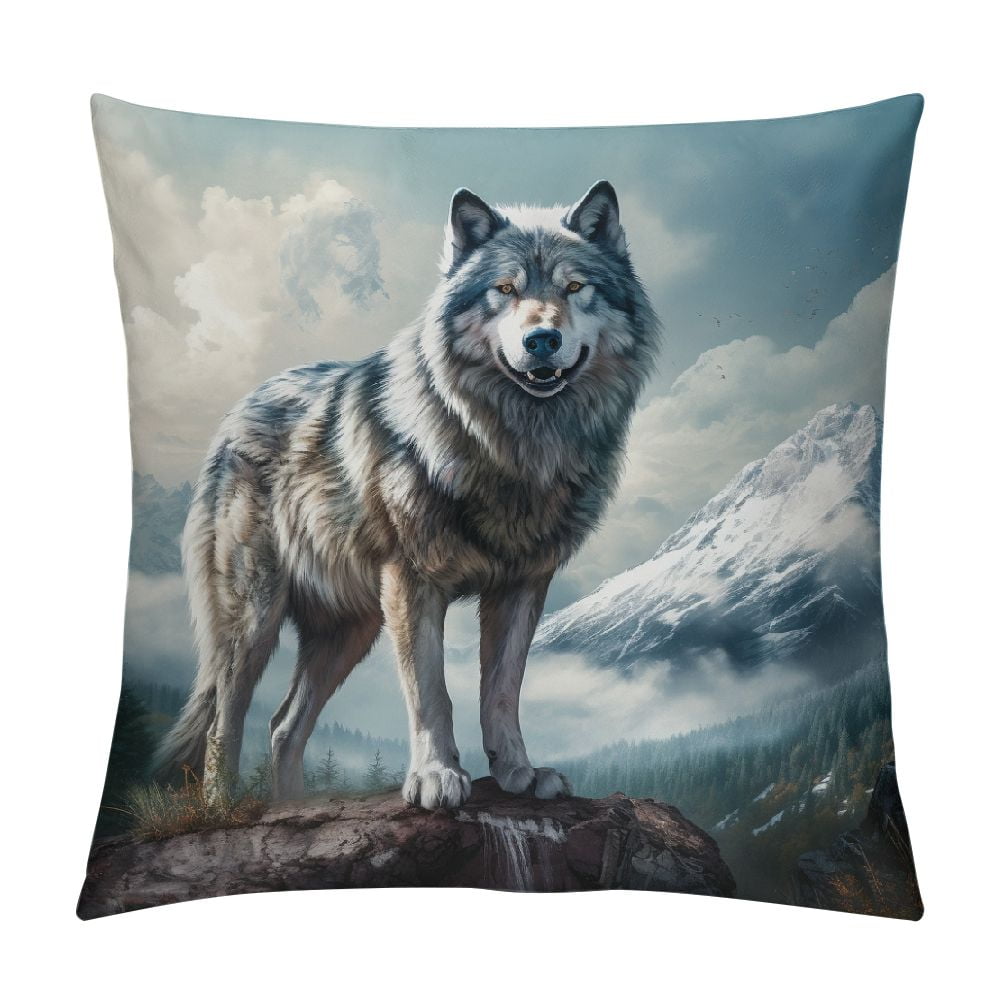 ARISTURING Grey Wolf Pillow Cover Timber Wolf in Winter Farmhouse ...