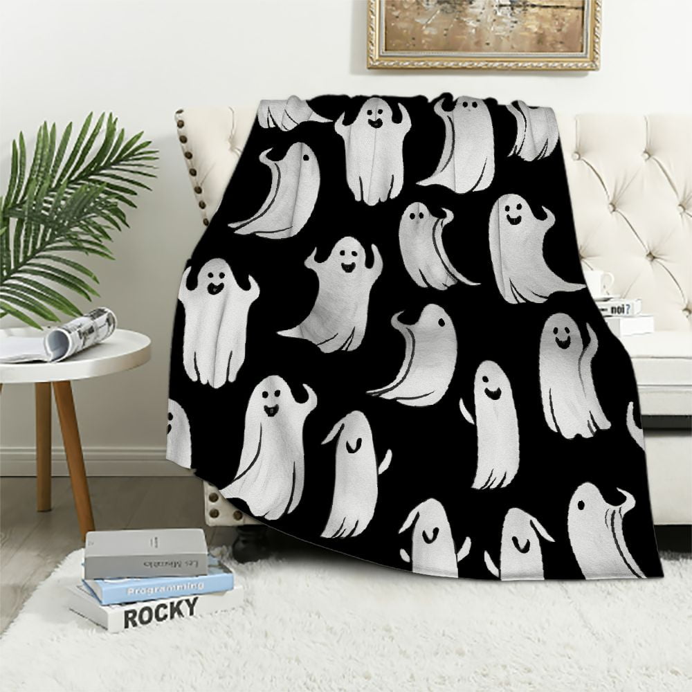HENGT Halloween Ghost Throw Blanket Funny Boo Spooky Black and White ...