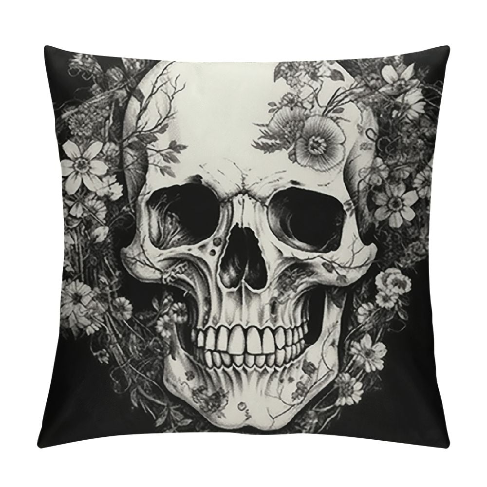 HENGT Halloween Skull Pillow Covers Goth Halloween Decorations Black ...
