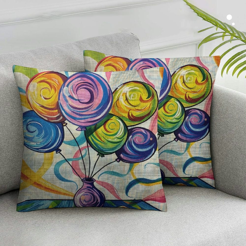 ARISTURING Happy Birthday Pillow Cover Balloon Ball Doodle Colorful ...