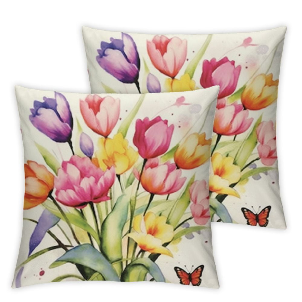 ARISTURING Hello Spring Tulip Flower Bike Decorative Throw Pillow ...