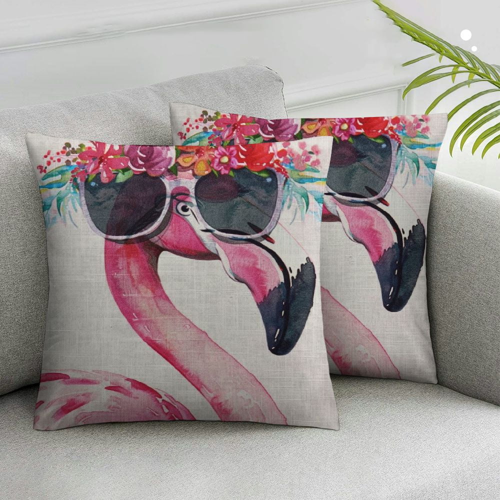 Jiayy Hello Summer Flamingo Decorative Throw Pillow Case Watercolor ...