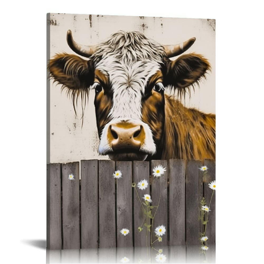 ARISTURING Highland Cow Bathroom Decor Wall Art Funny Rustic Cow ...
