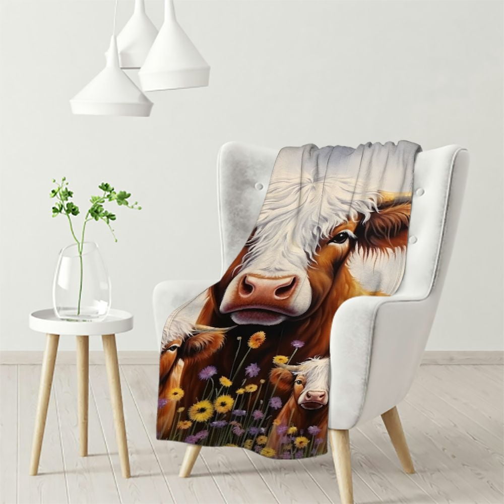 ARISTURING Highland Cow Blanket, Cute Highland Cow Family Flannel Throw ...