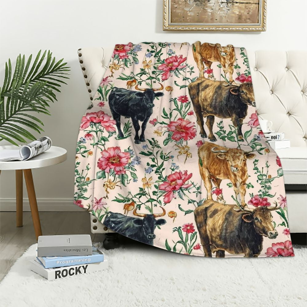 HENGT Highland Cow Blanket Cute Cow Print Blanket Plush Flannel Cow ...