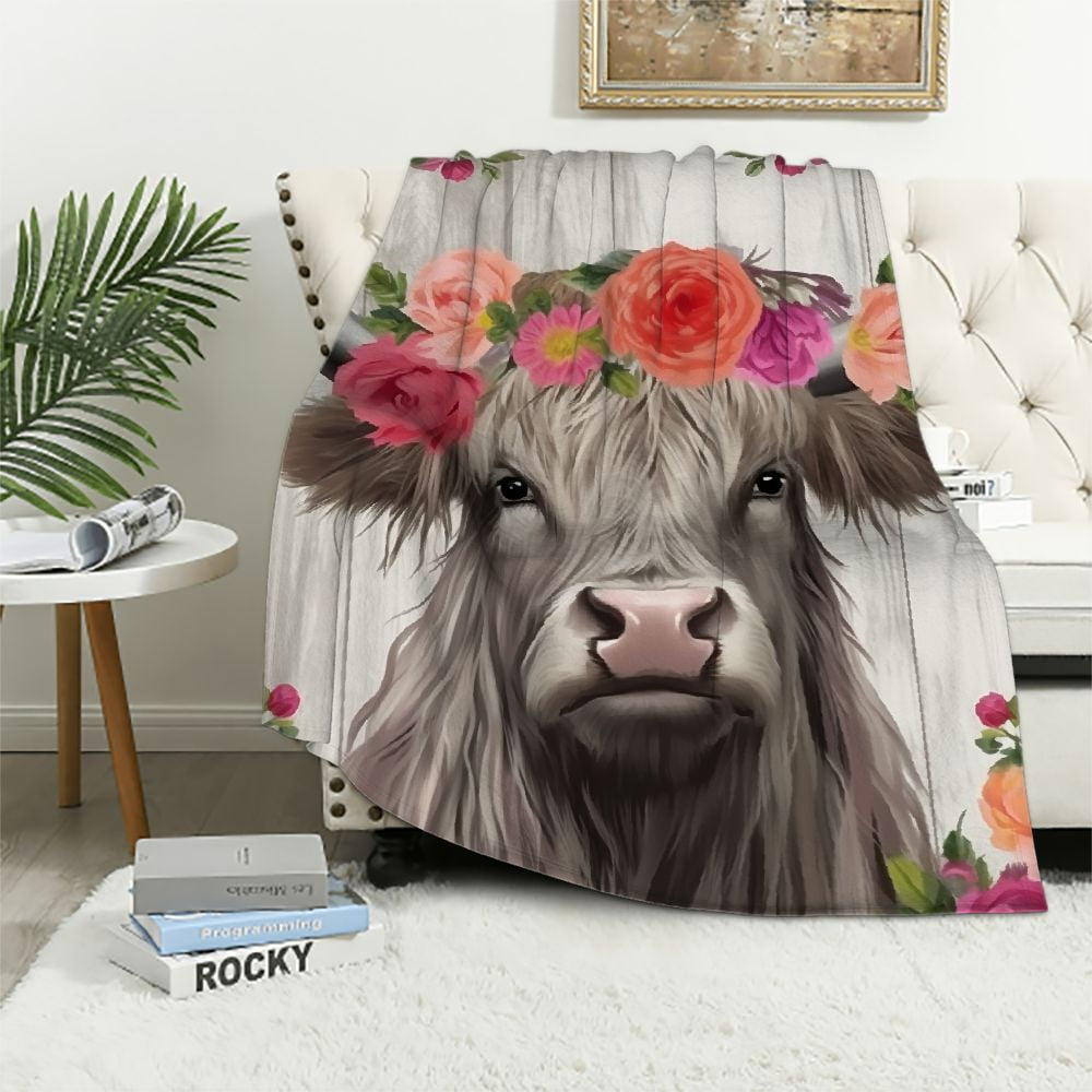 ARISTURING Highland Cow Blanket Cow Print Throw Blankets Colorful Rose ...