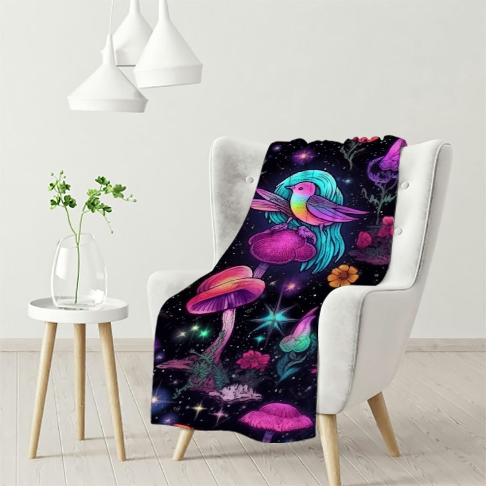 HENGT Hippie Flowers Plush Blanket,Rainbow Mushroom Frog Ladybug ...
