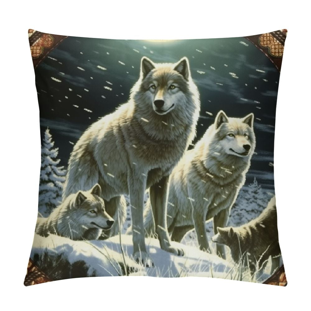ARISTURING Howling Wolf Throw Pillow Covers Moonlight Wild Wolves ...