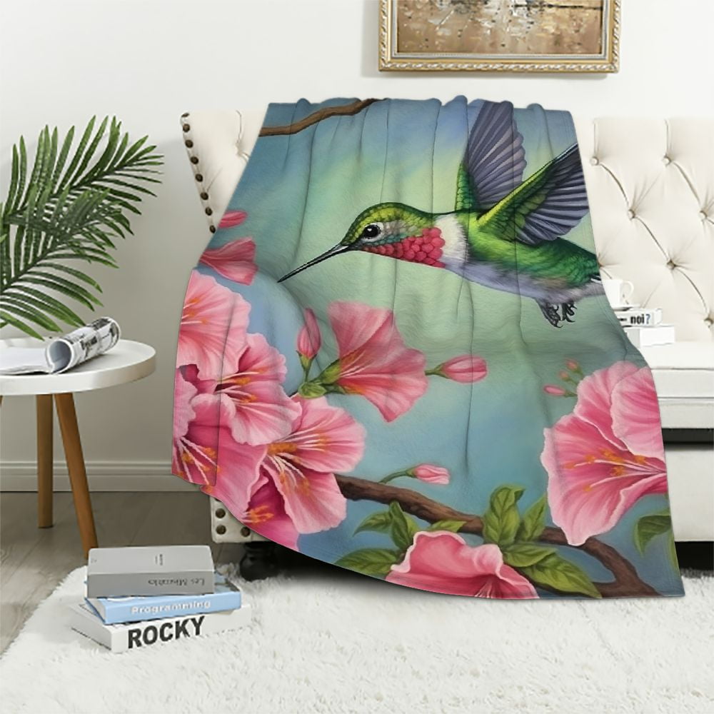 ARISTURING Hummingbird Bird with Flowering Paradise Throw Blanket Ultra ...