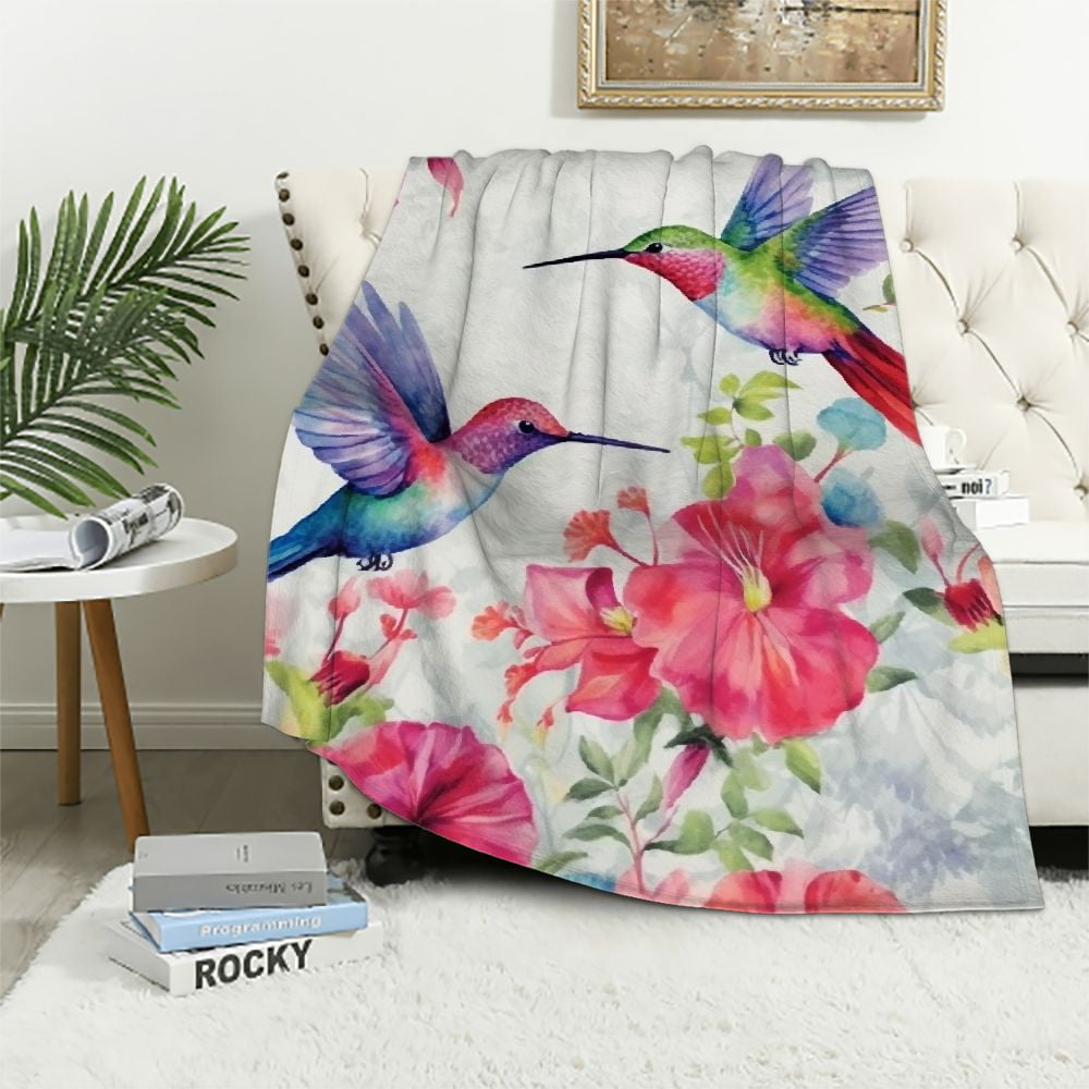 ARISTURING Hummingbird Floral Bird Blanket Gifts - Colorful Flowers ...