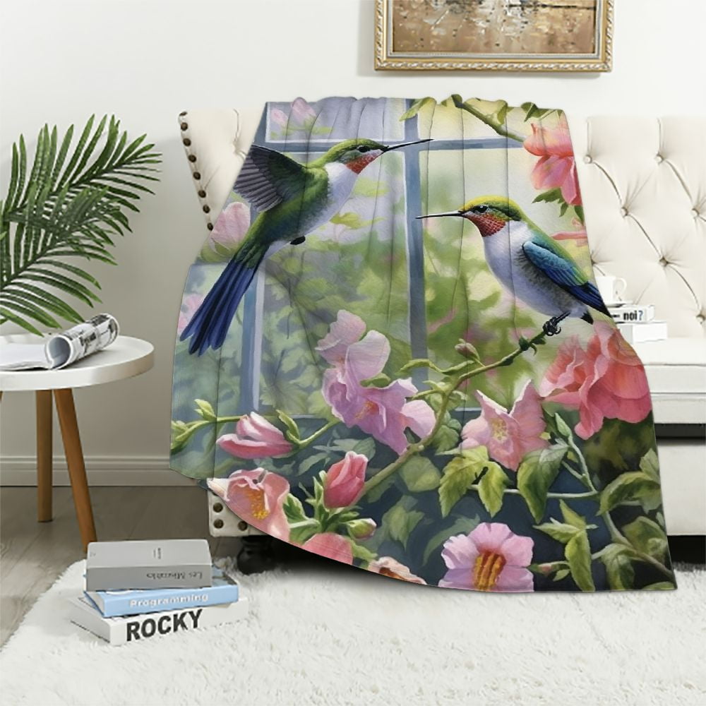 ARISTURING Hummingbirds Blanket Flowers Birds Blanket Soft Fuzzy Plush ...