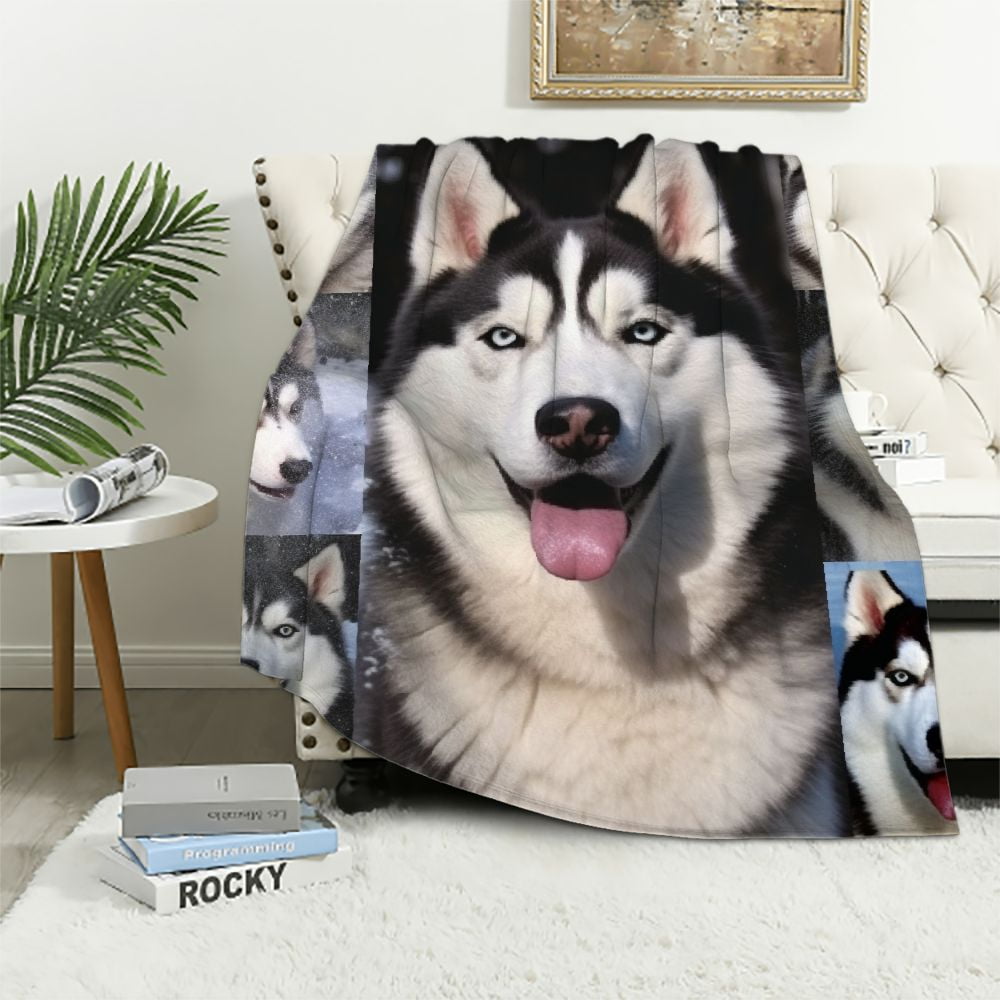 ARISTURING Husky Dog Fluffy Blanket, Dog Pattern Warm Blanket for Boys ...