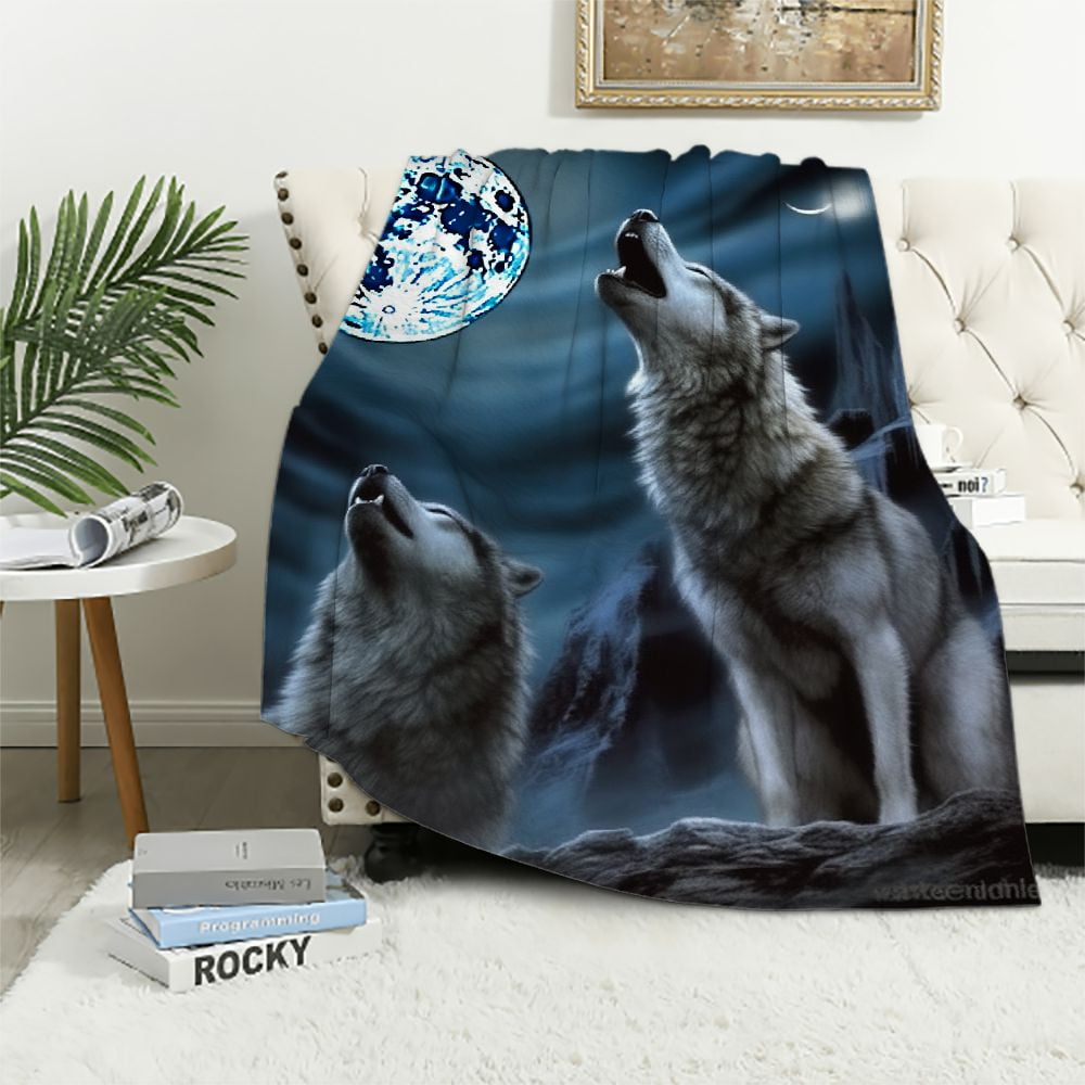 Jiayy II Howling Wolf Blanket for Bed, Wolf Throw Blanket for Men ...