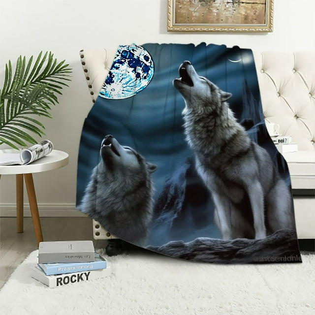 Jiayy II Howling Wolf Blanket for Bed, Wolf Throw Blanket for Men ...