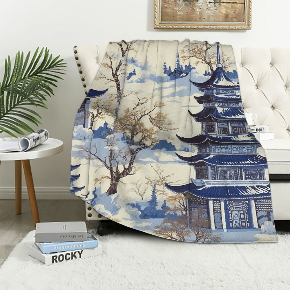 ARISTURING Ink Chinese Pagodas Blanket Beautiful Mountains Trees ...