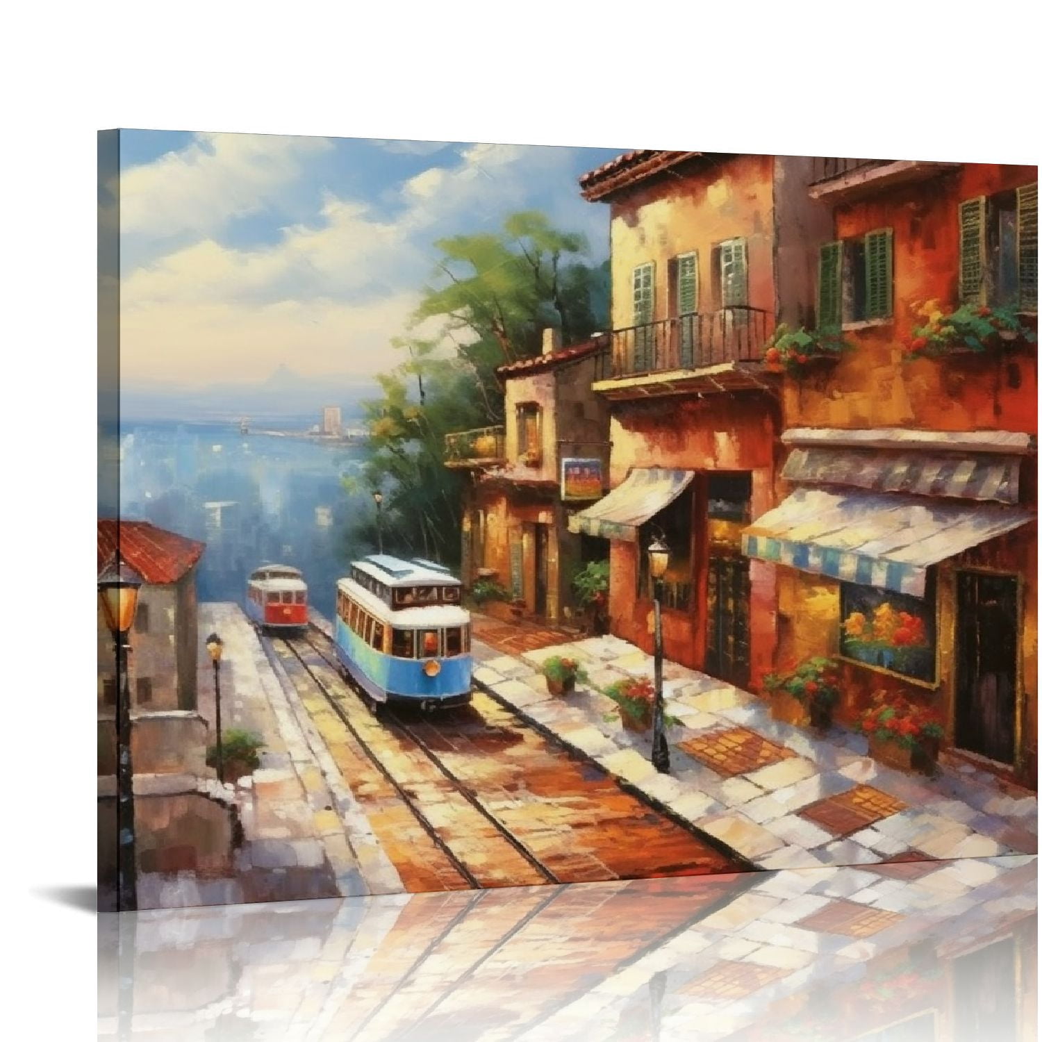 ARISTURING Italian Cityscape Abstract Wall Art Artwork: Mediterranean ...
