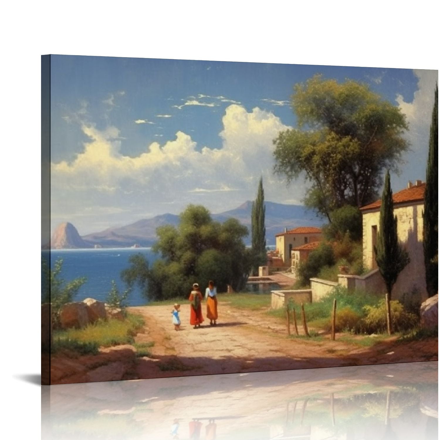 ARISTURING an Italian Village by a Lake by Carl Gustav Rodde Framed ...