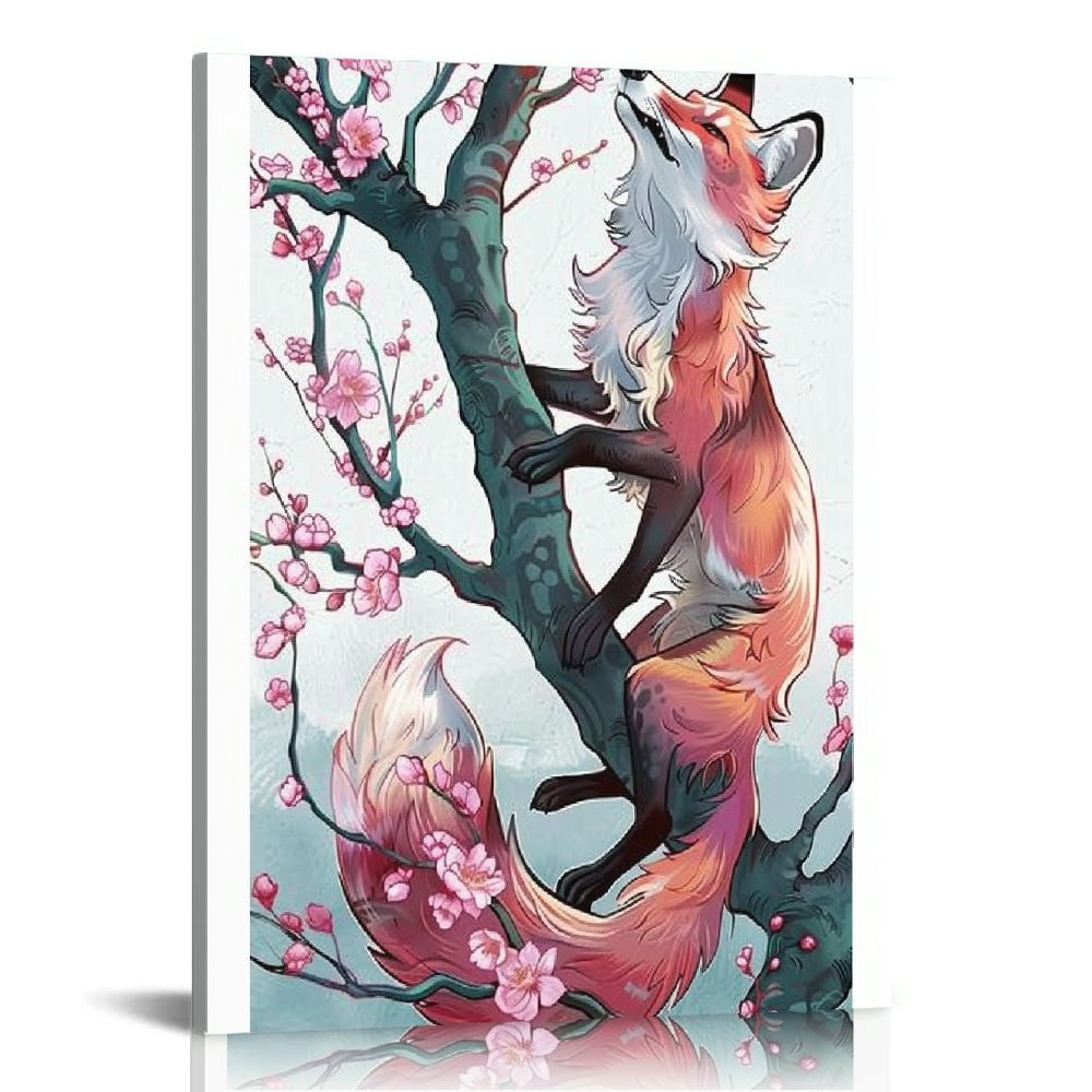 ARISTURING Japanese Decor Wall Art - Fox And Sakura retro Poster Canvas ...