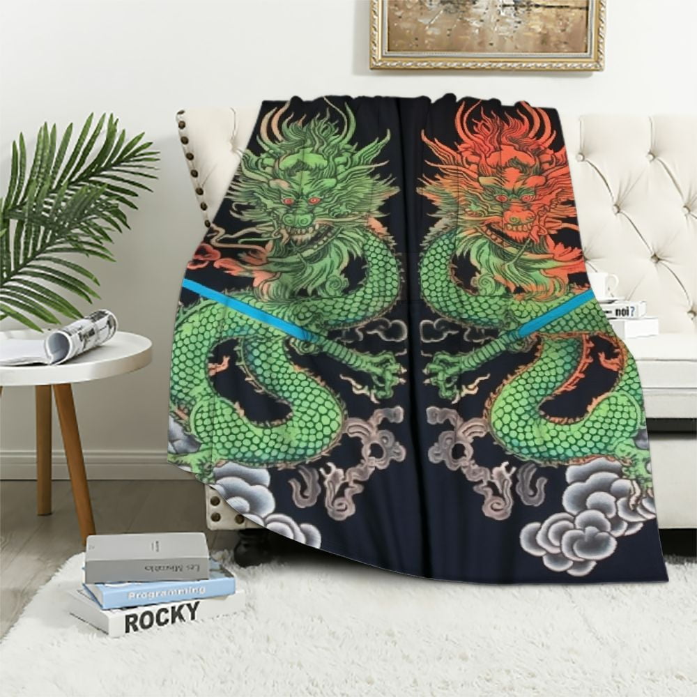 ARISTURING Japanese Dragon Blanket,Fantasy Galaxy Cyan Blue Japanese ...